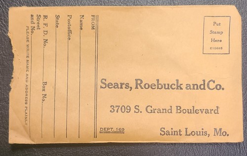 Vintage Sears, Roebuck and Co St. Louis MO Mail Order Envelope 6" X 3 1 ...