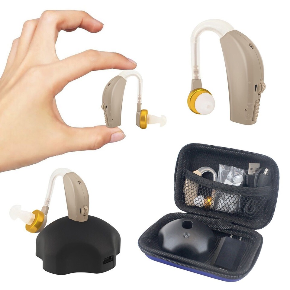 Digital Rechargeable Hearing Aids Kit BTE Behind the Ear Voice Sound ...