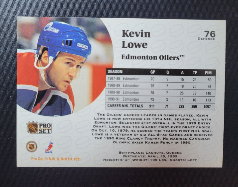 1991-92 Pro Set KEVIN LOWE Edmonton Oilers HOF Hockey NHL Card #76 | eBay