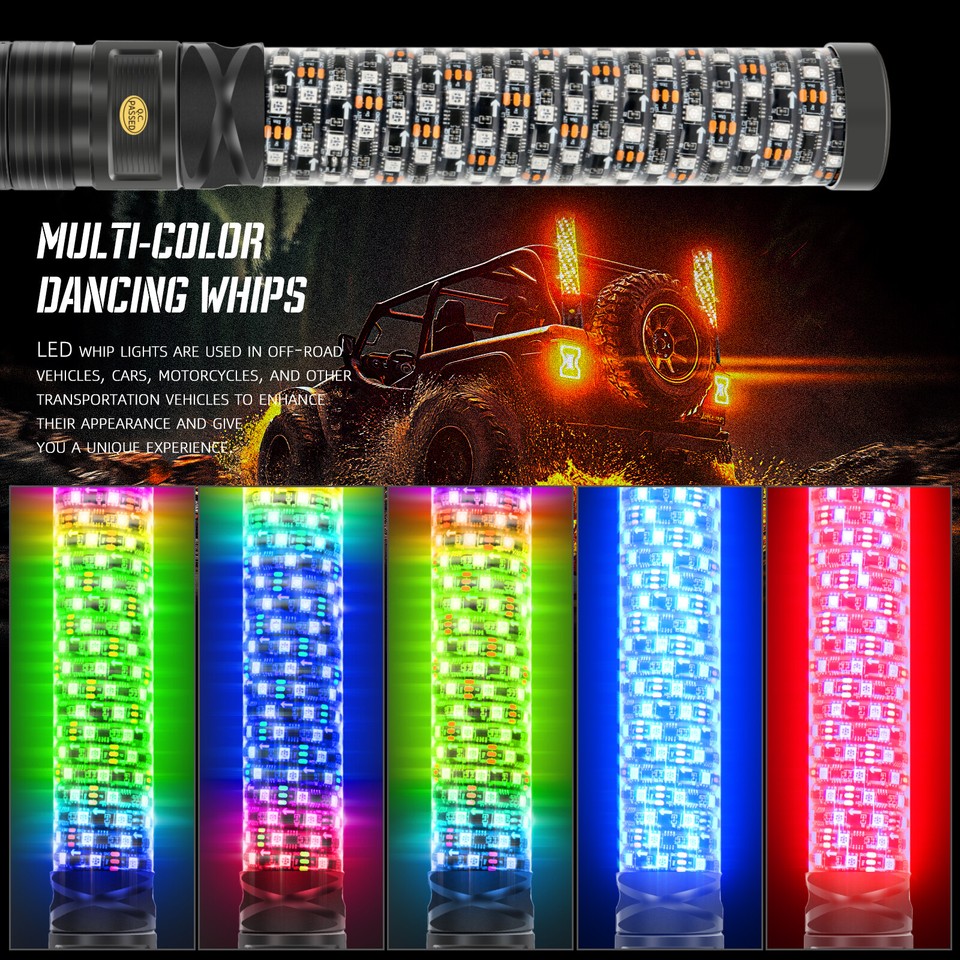 For Can-Am Maverick Spyder ATV UTV 1ft RGB LED Fat Whip Lights APP ...