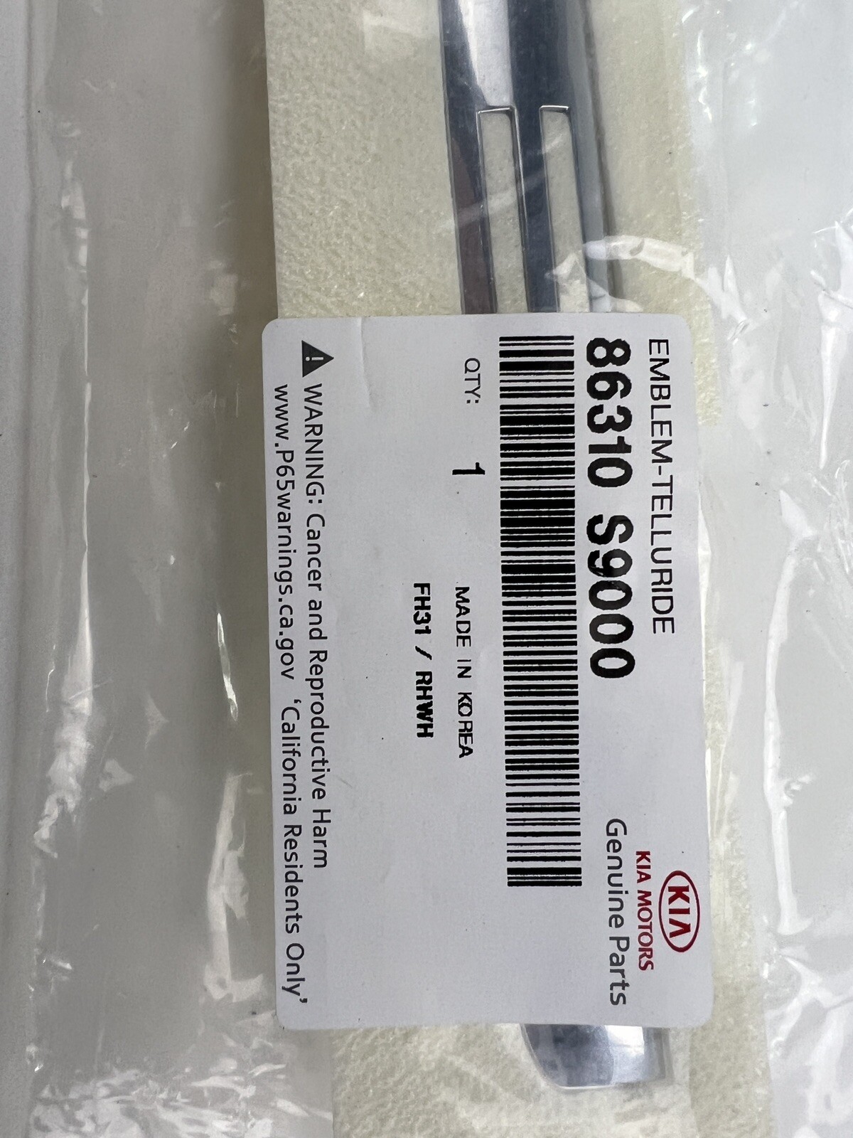 Genuine OEM Kia 86310 S9000 "TELLURIDE" Rear Tailgate Nameplate 20-21 ...