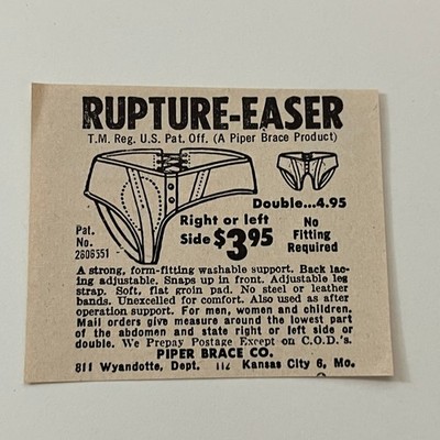Piper Brace Co. Rupture-Easer Kansas City MO 1952 Magazine Ad SAG5-S7 ...