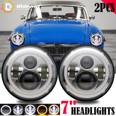 Pair 7" Round LED Halo Headlights Turn Signal For MG MGB 1969-1980 ...