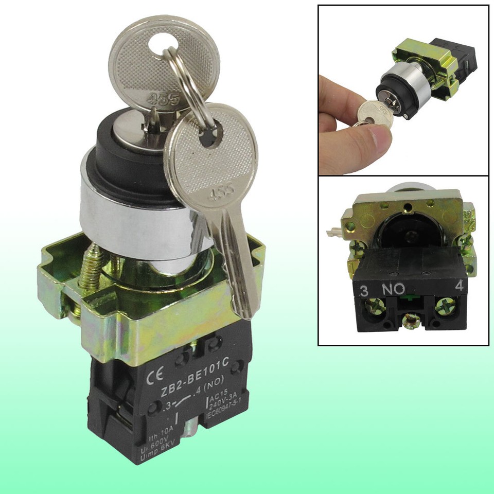 22mm Locking 1 NO Two 2-Position Keylock Selector Select Switch ZB2 ...