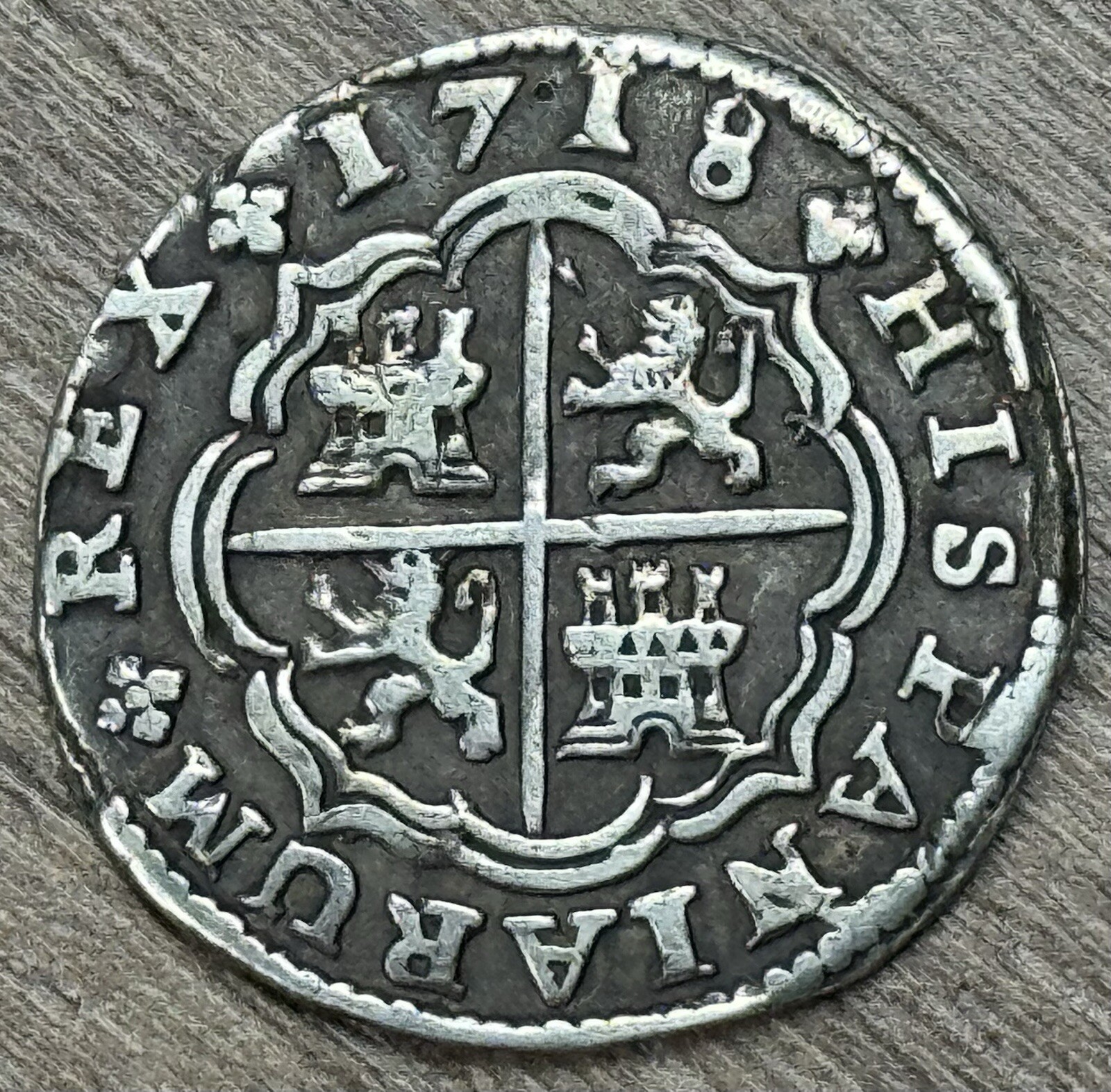 1718-CA Antique 2 Reales 1718 JJ Philip V Cuenca Mint Castle & Lion ...