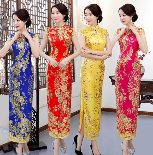 Cheongsam Women Chinese Ball Gown Fishtail Evening Long Wedding QiPao ...