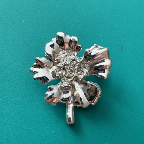 Silver Tone Shiny Flower Brooch Lapel Pin 1 1/4" Rhinestones | eBay