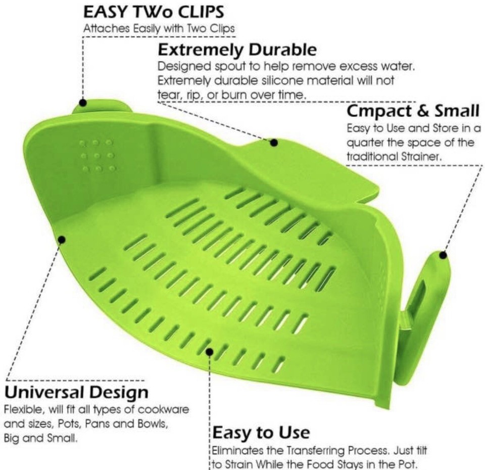Kitchen Snap Silicone Food Strainer Clip on Colander Heat Resistant ...