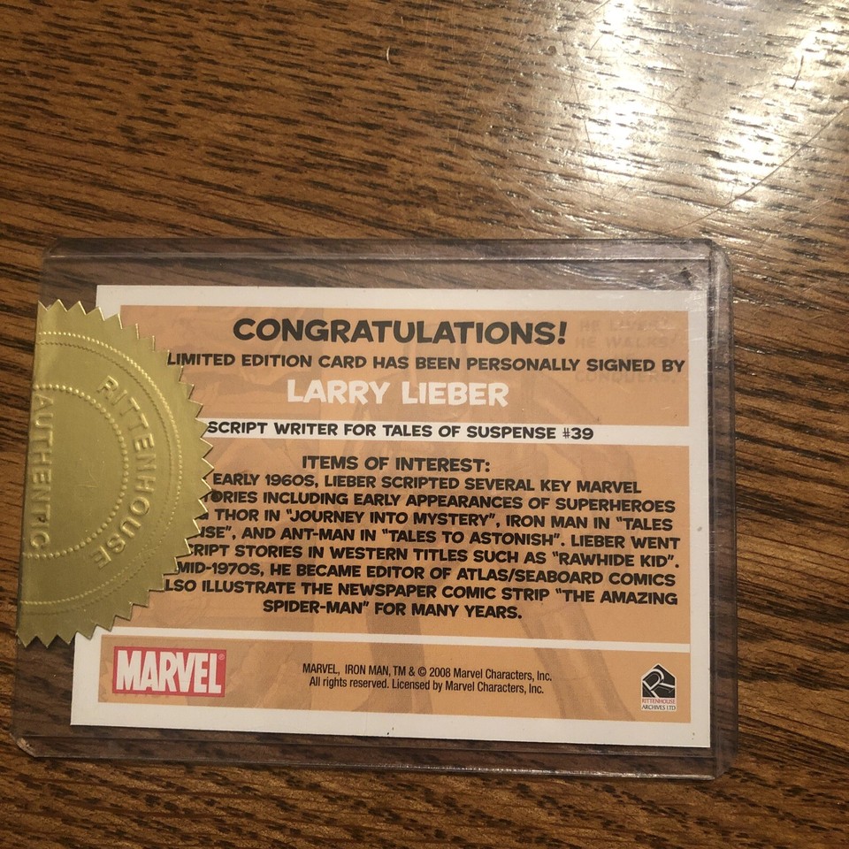 Iron Man Larry Lieber Autographed Card Rittenhouse Marvel Stan Lee's ...