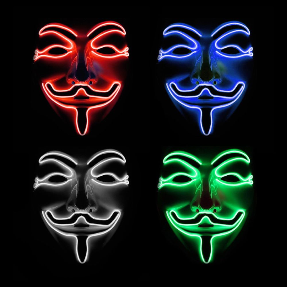 Light Up Anonymous mask Guy LED Halloween Cosplay Vendetta Hacker ...