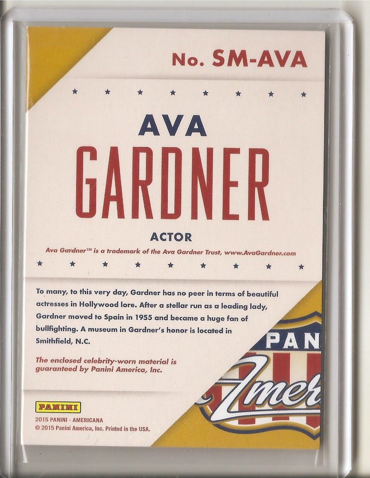 PANINI AMERICANA " Ava Gardner " Star Material / Authentic / Hollywood ...