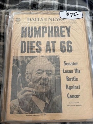 Herbert Humphrey DEAD Newspaper 1978 New York Daily News whole paper | eBay