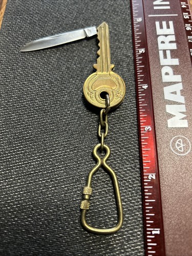 Vintage Brass Key Shaped Pocket Knife Keychain | eBay