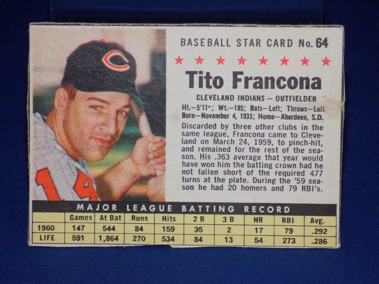 1961 Post #64 Tito Francona ( Cleveland Indians ) Hand Cut ( Free ...