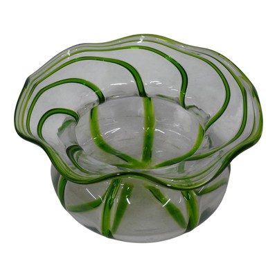 Stuart & Sons Stourbridge Hand Blown Green Trailed Art Bowl Glass Vase ...