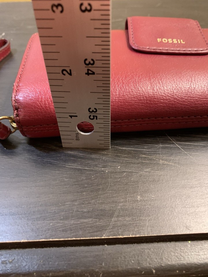 Fossil Madison Zip Clutch Red Wine Leather Wristlet Wallet Designer ...