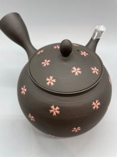 Tokoname-yaki Gyokko Black Clay Round Teapot Sakura Design Ceramic Mesh ...