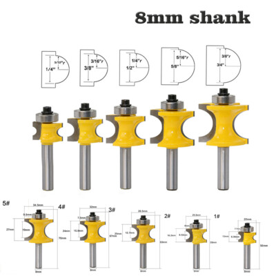 5Pcs 8mm Shank Bullnose Router Bit Set C3 Carbide Tipped Woodworking ...