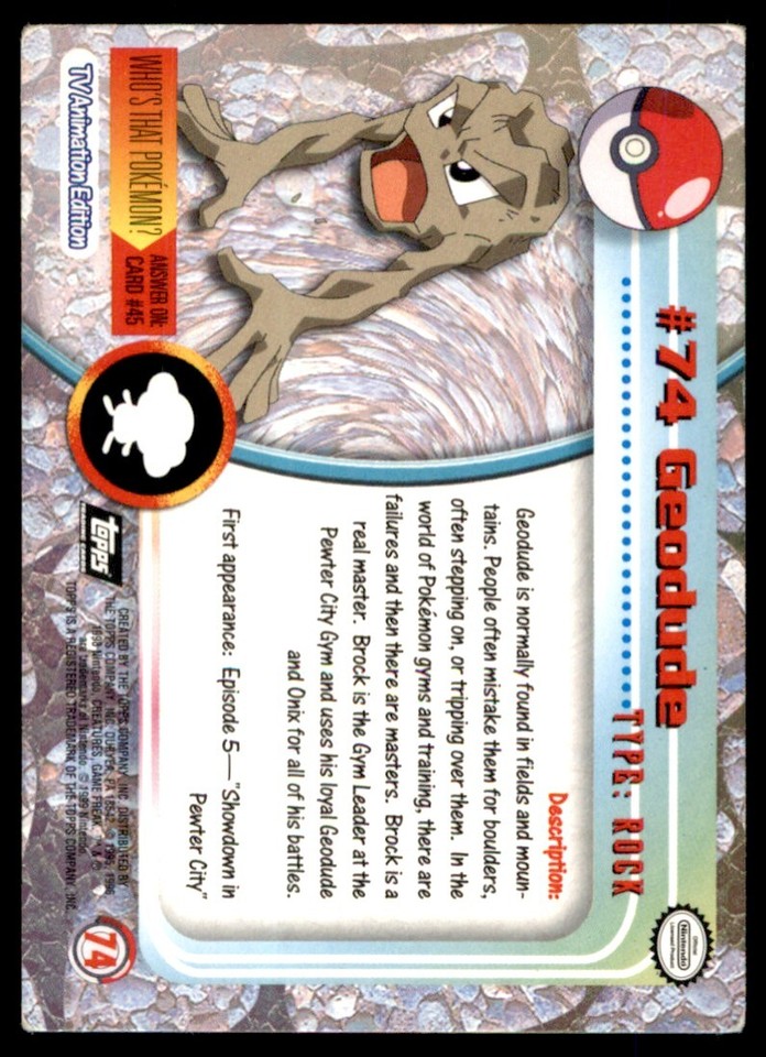 Pokemon Topps Geodude #74 Heavy Play | eBay