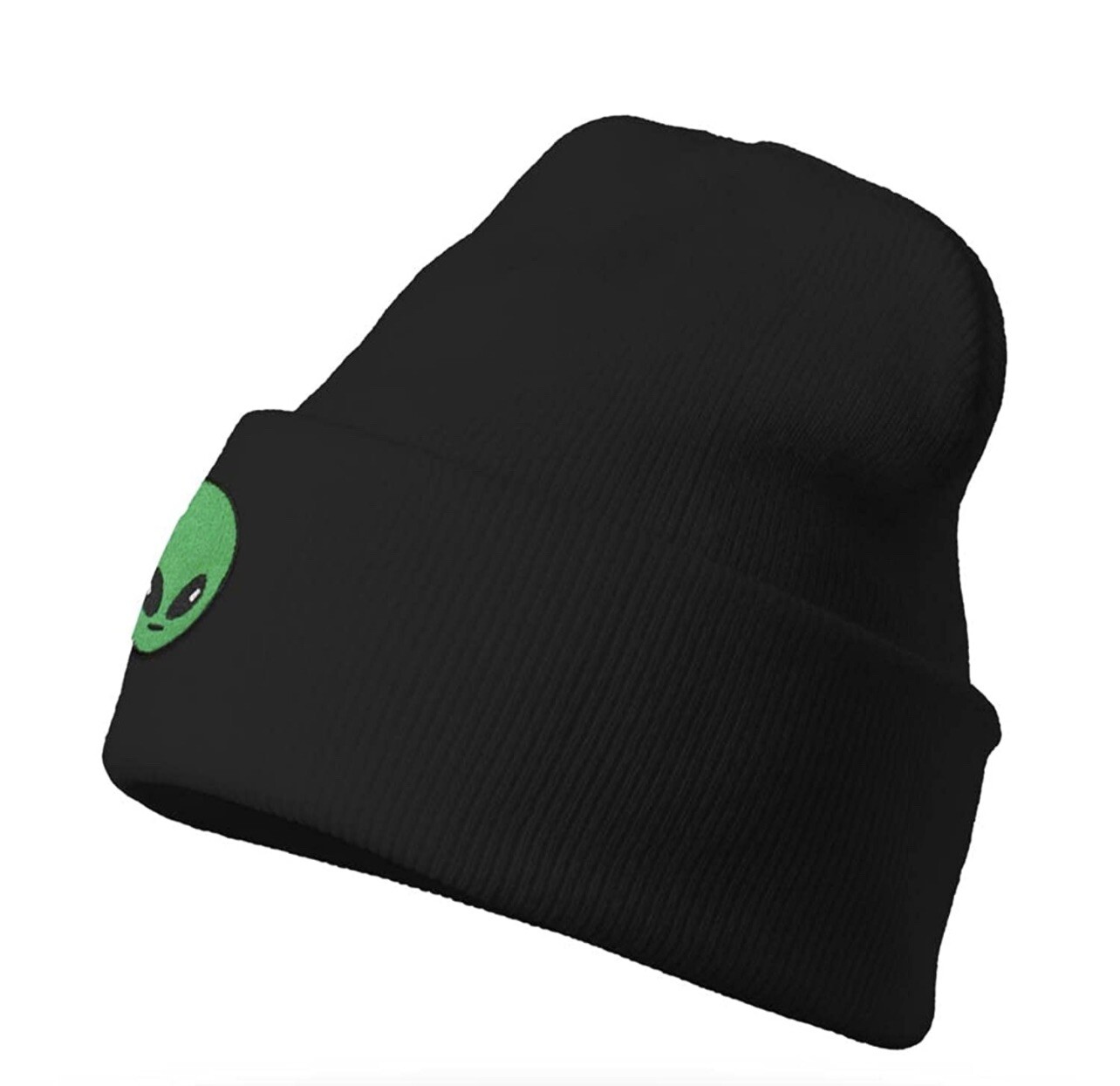 Black Graphic Beanie Hat for Men Women Winter Knit Cuffed Embroidery ...