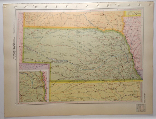 1957 Antique NEBRASKA Atlas Map - Vintage Encyclopedia Britannica World ...