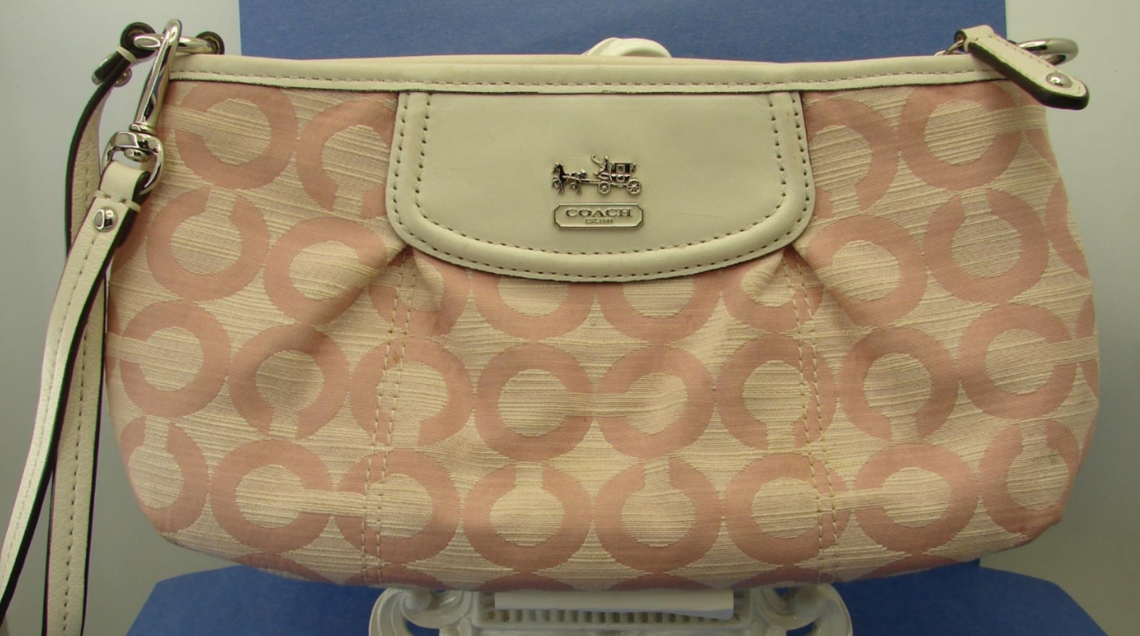 Vintage Coach Pink & White Fabric Signature Logo Wris… - Gem