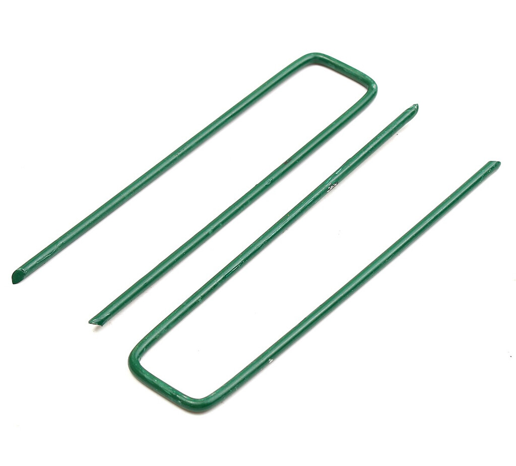 20 x GREEN U SHAPE PINS FOR ARTIFICIAL GRASS TURF GALVANISED TENT ...