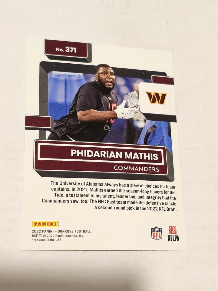 2022 Panini Donruss Football #371 Phidarian Mathis Base RC Rated Rookie ...