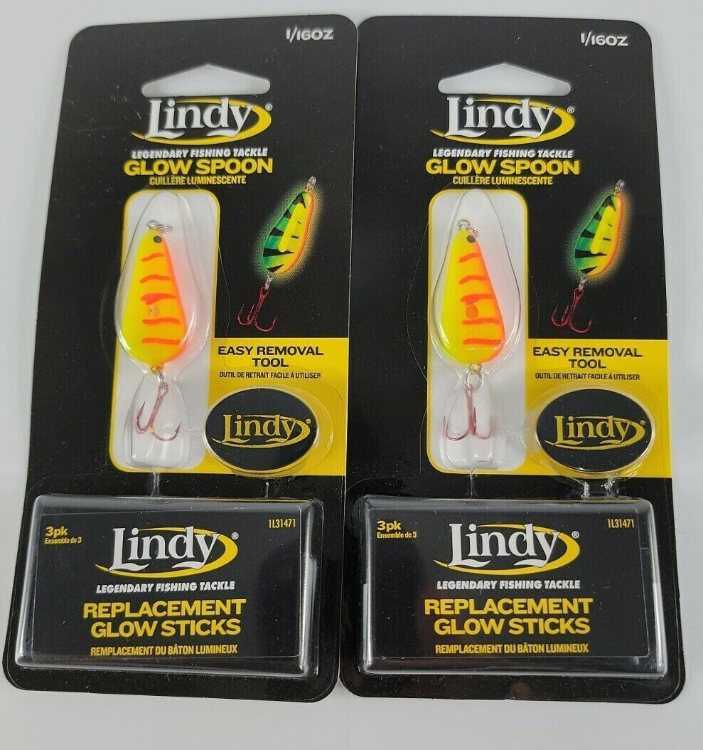 Lot of 2 Lindy GLOW SPOONS 1/16OZ ICE Fishing LURES GLOW STICK RED ...