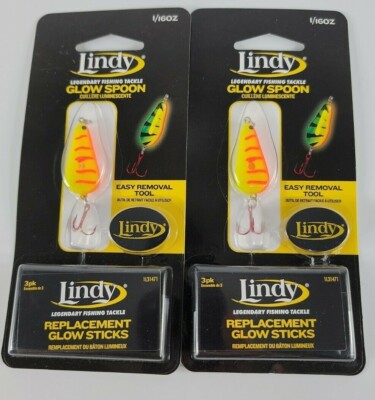 Lot of 2 Lindy GLOW SPOONS 1/16OZ ICE Fishing LURES GLOW STICK RED ...