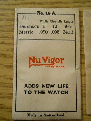 Nu Vigor 16A Watch Mainspring - 0 x 13 x 9½ - .09 x .008 x 24.13 ...