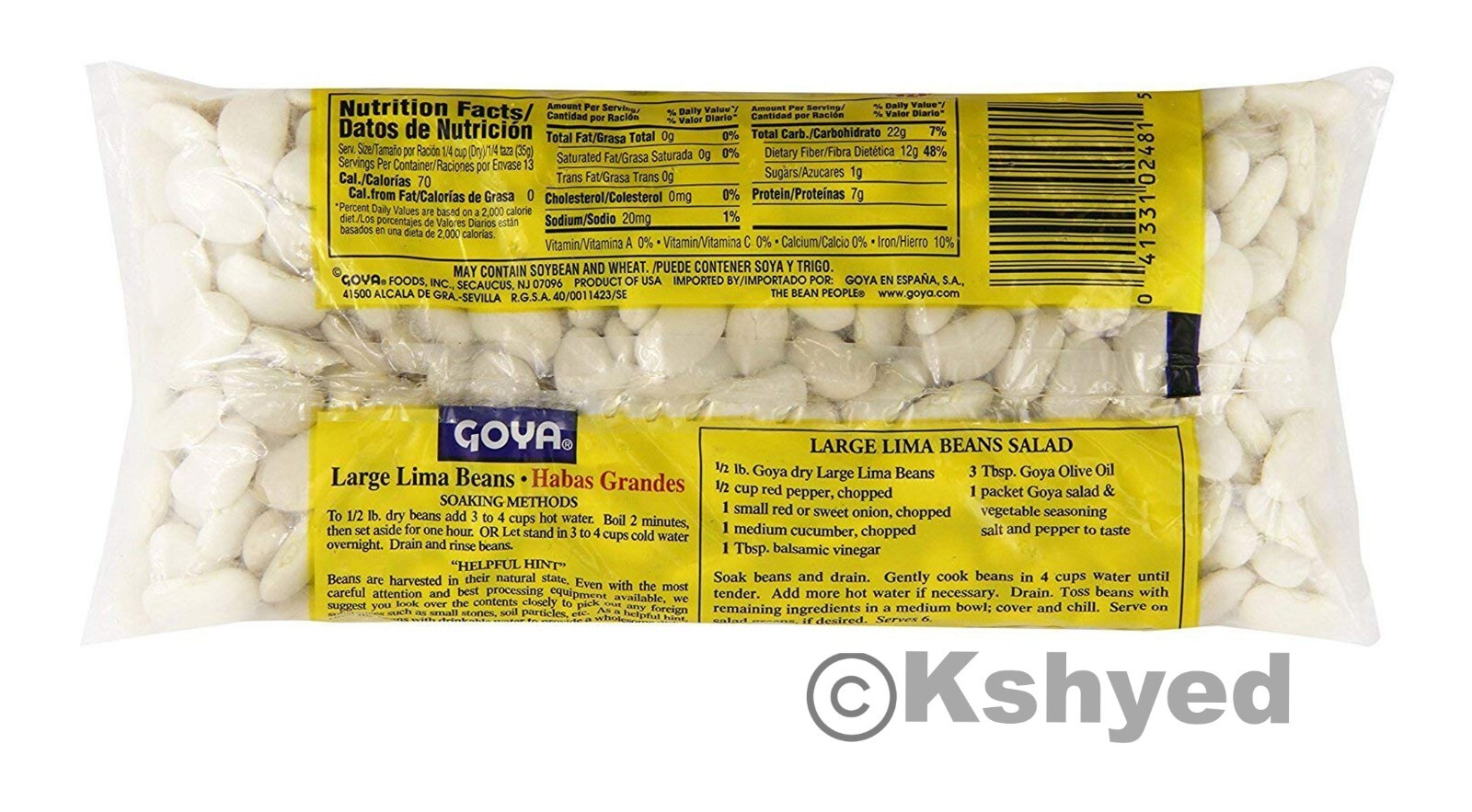 Goya Large Lima Beans Habas Grandes Dry Natural 16 Oz / 1LB (3 Pack ...