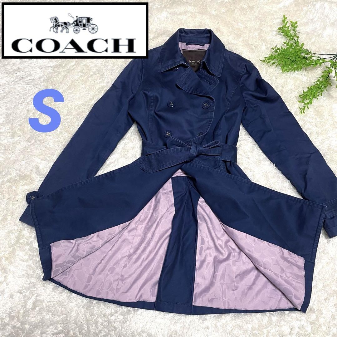 Coach S Trench Coat Signature Navy Pink Fully Lining - Gem