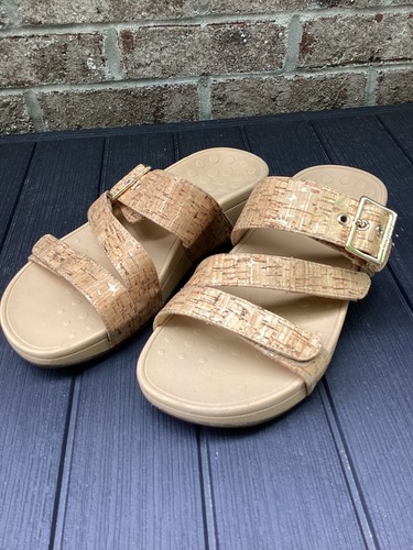 Vionic Pacific Rio Womens 7W Gold Cork Slide On Platform Adjustable ...