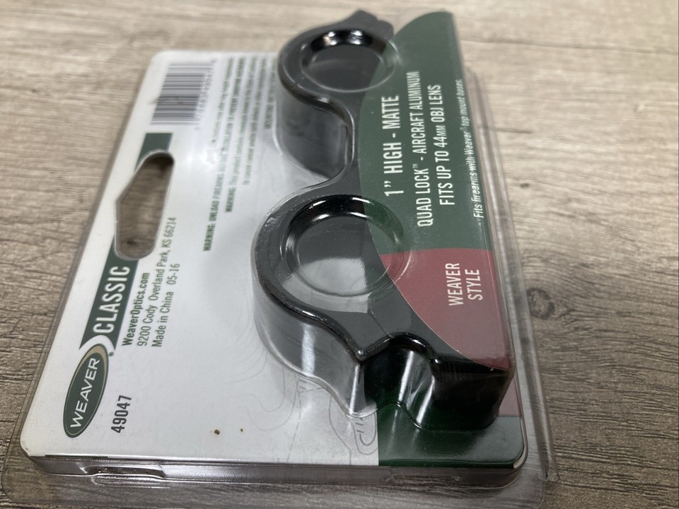 Weaver Classic 1" High Quad Lock Scope Rings Matte Black Quick Detach ...
