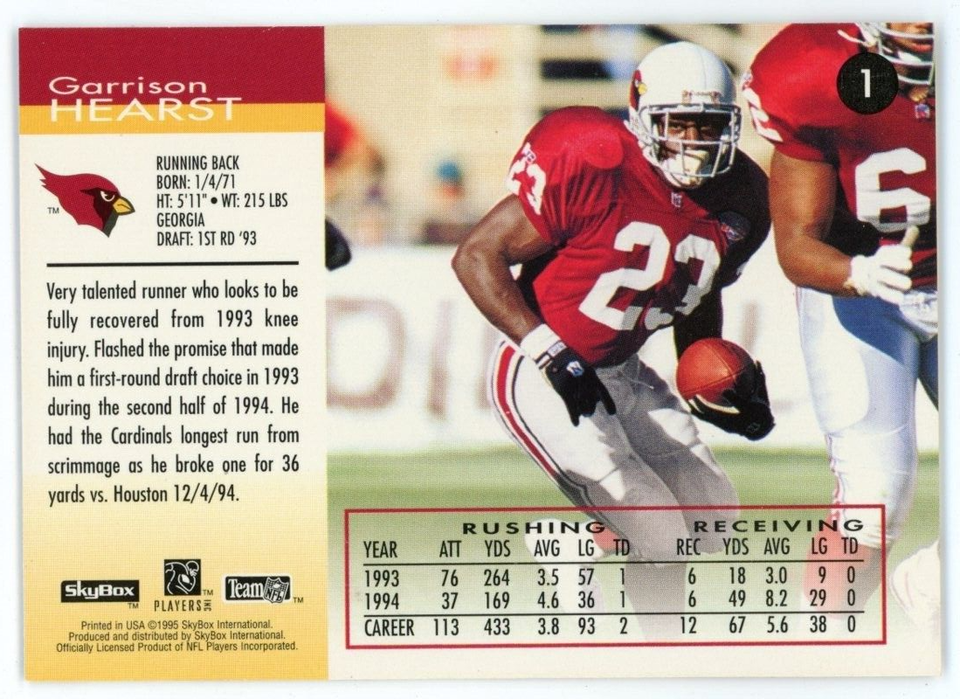 1995 SkyBox Impact Football Card #1 Garrison Hearst | eBay