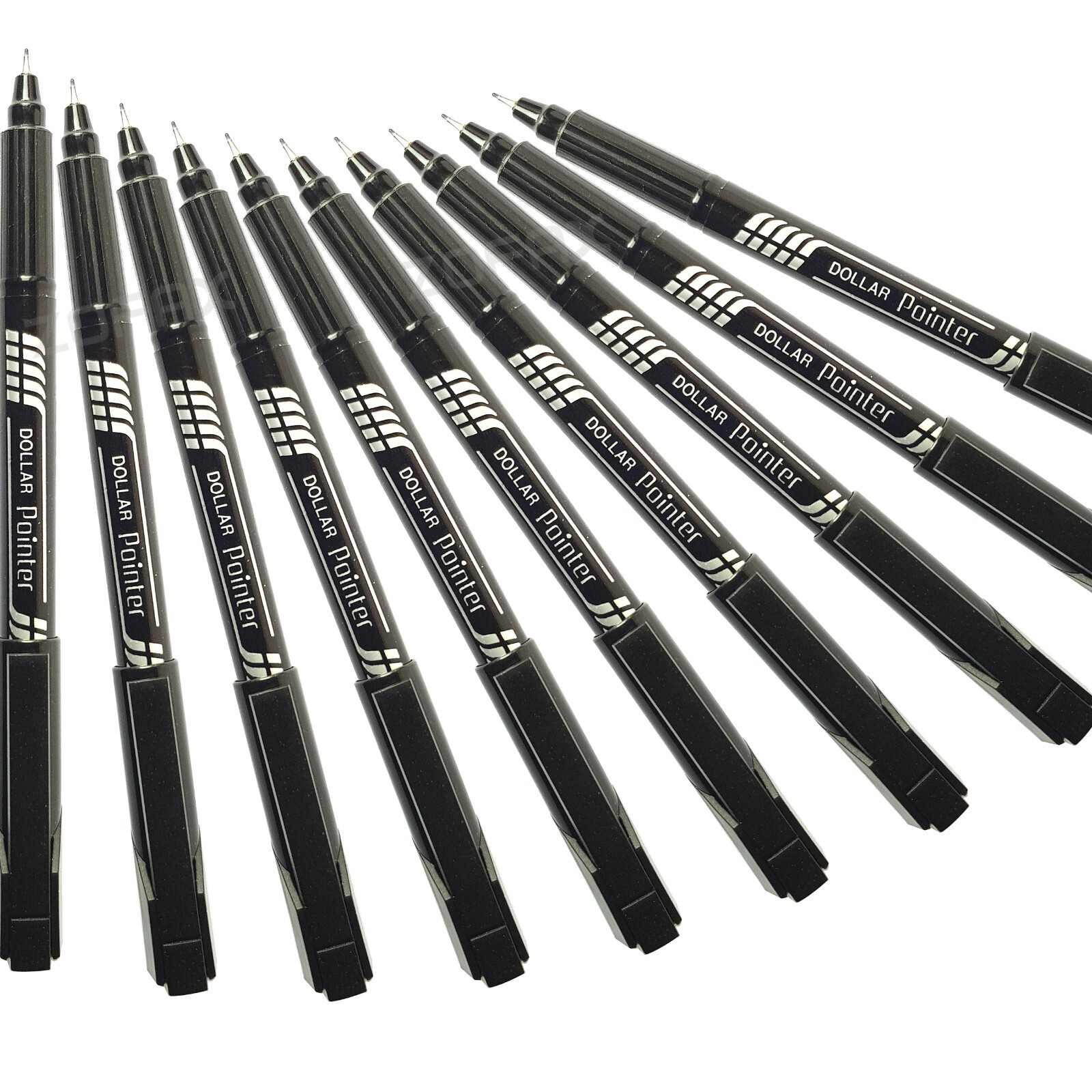 10 x 0.3mm Felt Tip DOLLAR Pointer BLACK Fineliner Pens Fine Line Draw ...