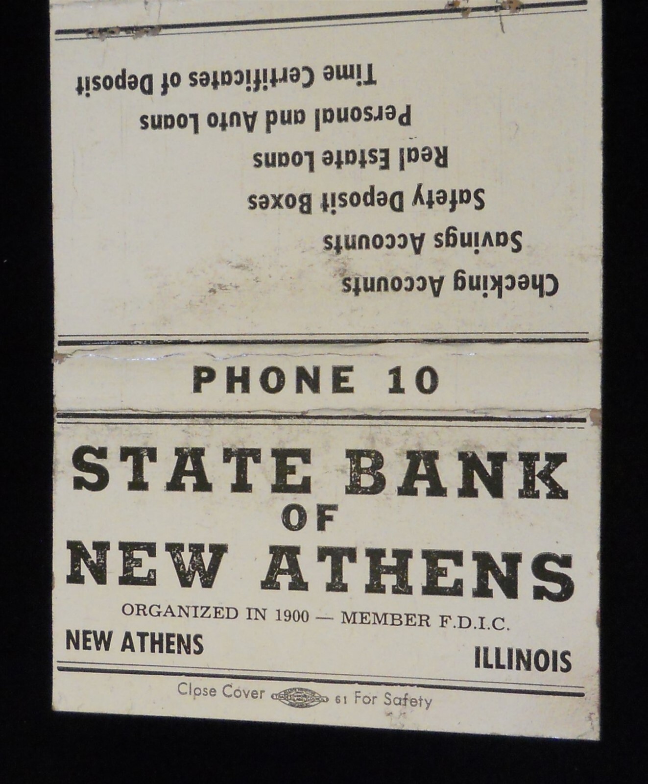 1950s State Bank of New Athens Organized 1900 Phone 10 New Athens IL St ...