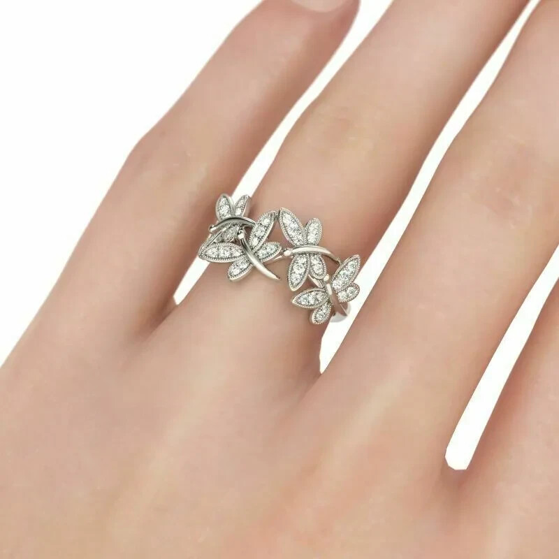 14K White Gold Plated 2 Ct Lab Created Diamond Dragonfly Engagement ...