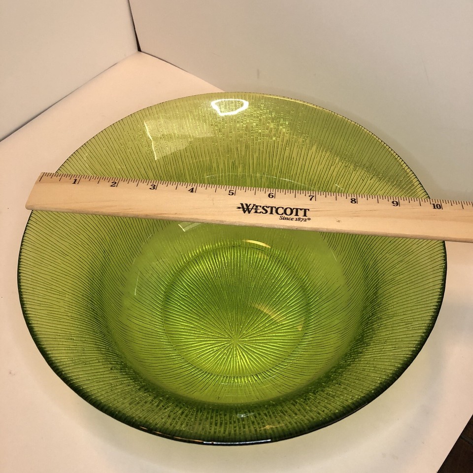 Green Glass Salad Bowl With Ribbed Pattern | eBay