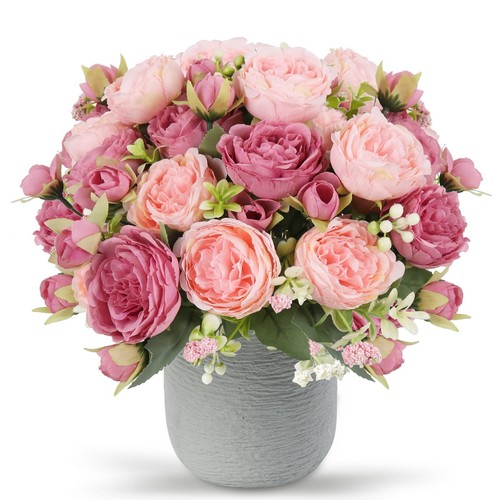 Artificial Peonies Silk Flowers, Pink Faux Peony Bouquet 4 Bundles ...