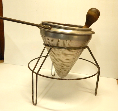 Vintage Aluminum Cone Food Mill Sieve with Wood Pestle | eBay