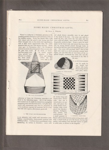 1885 HOME-MADE CHRISTMAS GIFTS Magazine Article~BANNER/Card Receiver ...