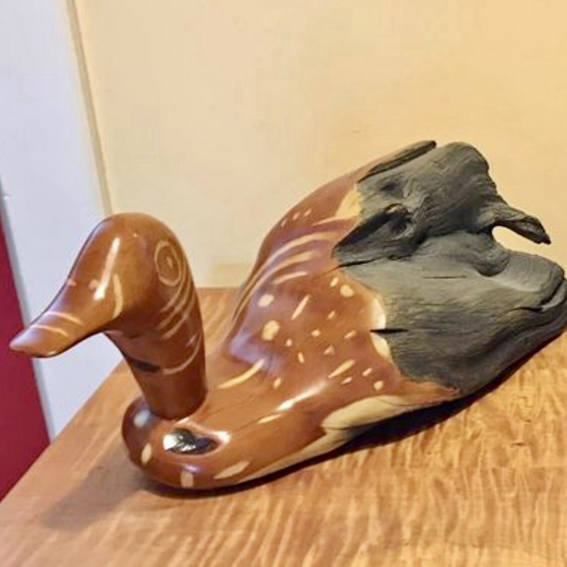 Pair Of Vintage Hand Carved Fence Post Wood Duck Decoy Figurine ...