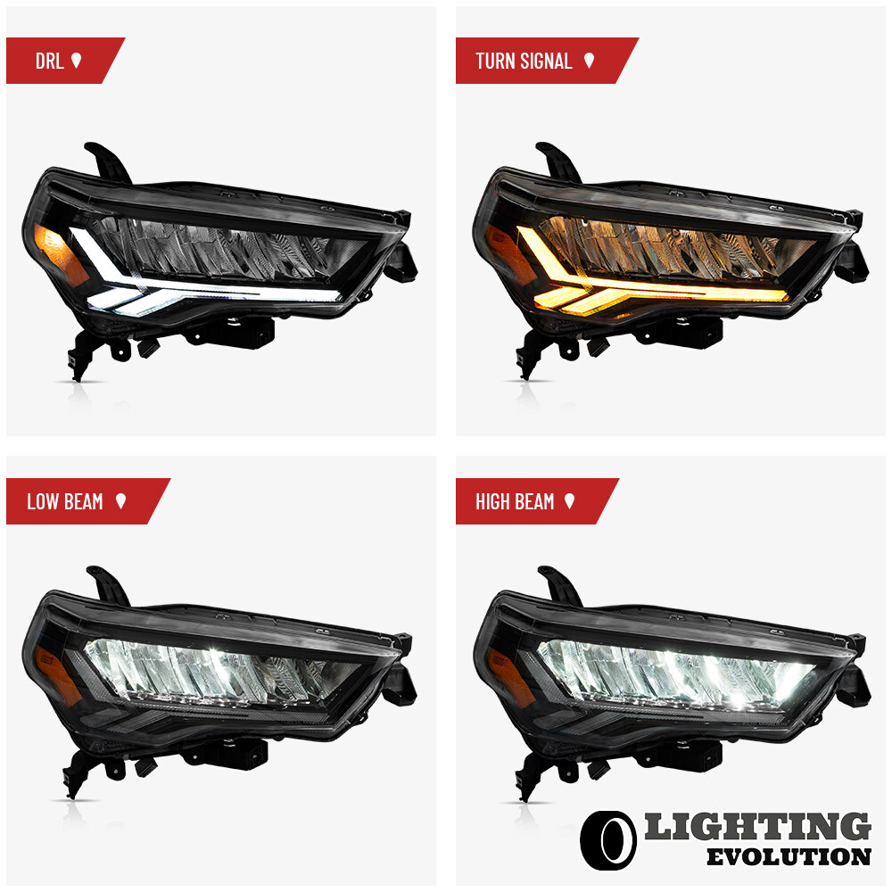 LED Reflector Headlights For 2014-2022 Toyota 4Runner Black LED DRL W ...