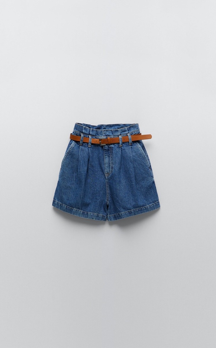 NWT Zara BELTED BAGGY DENIM SHORTS Size 32 US 0 Blue | 5862 NWT Zara BELTED BAGGY DENIM SHORTS Size 32 US 0 Blue | 5862