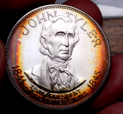 JOHN TYLER STERLING SILVER 1 TROY OZ VINTAGE COIN MONSTER RAINBOW FRM ...