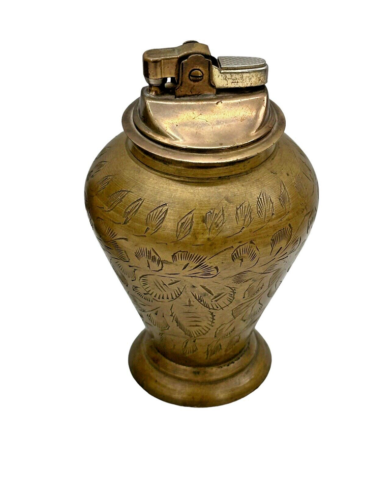 Antique Brass Table Lighter And Vase SET Etched Traditional Style | eBay