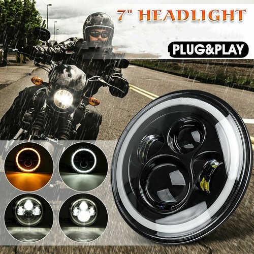 DOT 7" inch Motorcycle Headlight Round LED Projector DRL For Cafe Racer ...