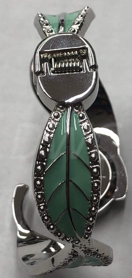 Studio Time Watch Women Silver Tone Green Resin Leaf Hinged Cuff | eBay